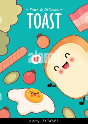 Vintage food poster design with toast egg character Stock Vector Image ...