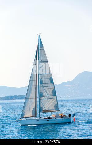 Corfu, Greece, sailboat in the Corfu Strait Stock Photo - Alamy