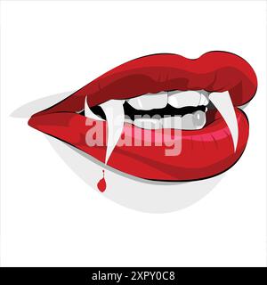 Vampire woman lips with fangs. Monster girl evil lips. Red female lips ...