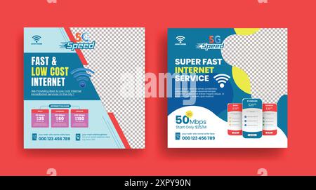 Broadband internet and Telecommunication service square poster or flyer ...
