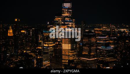 Aerial Helicopter Cinematic Night Scene with a Panoramic View with One ...