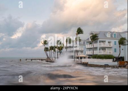 An angry ocean, lashing the shore of Key West, Florida, as it is ...