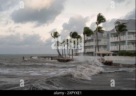 An angry ocean, lashing the shore of Key West, Florida, as it is ...