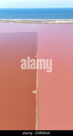 Aerial view of Hutt Lagoon with vibrant pink water and unique patterns ...