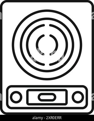 Line drawing of an induction cooktop surface, showing heating zones and ...