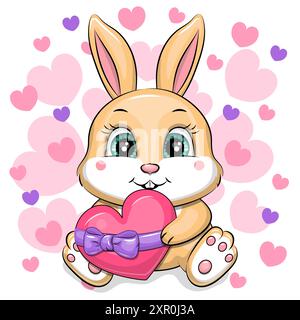 Adorable rabbit holding big heart. Cute baby bunny. Hand drawing style ...