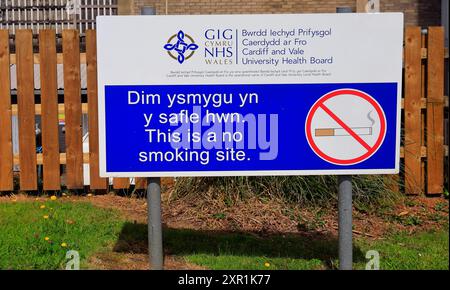 University Hospital of Wales, Heath Hospital - Sign for no smoking on ...