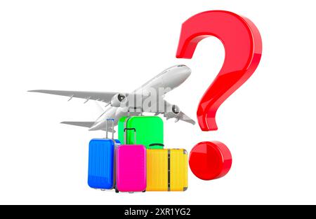 Suitcases with question mark, 3D rendering isolated on white background ...