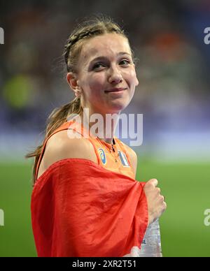 Femke Bol, of the Netherlands, finishes third, behind winner Salwa Eid ...