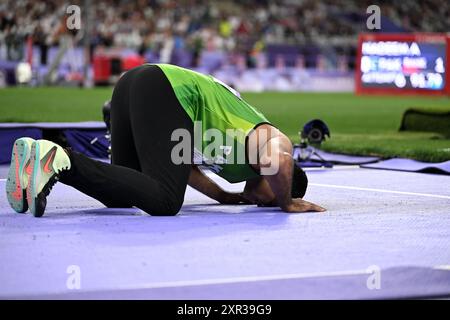 NADEEM Arshad of Pakistan reacts after winning the men's athletics ...