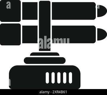 Powerful military rocket launcher standing on wheeled platform in flat ...