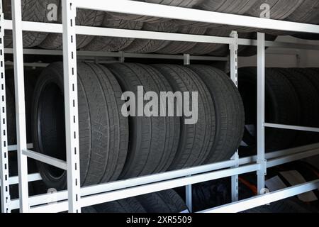 Group of car tires in auto store Stock Photo - Alamy