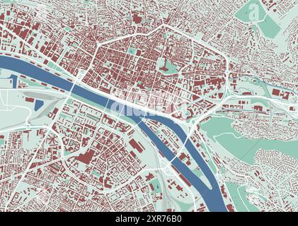 Map of Rouen, France. Detailed city vector map, metropolitan area ...