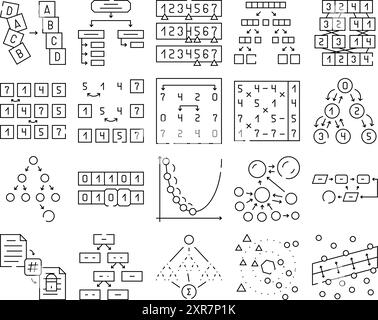 sorting algorithm data filter icons set vector. flow sort, big stroke ...