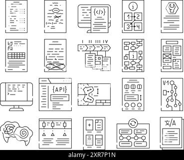 technical writer document manual icons set vector. typewriter plan ...