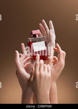 3d render of a red perfume bottle isolated on gray background Stock ...