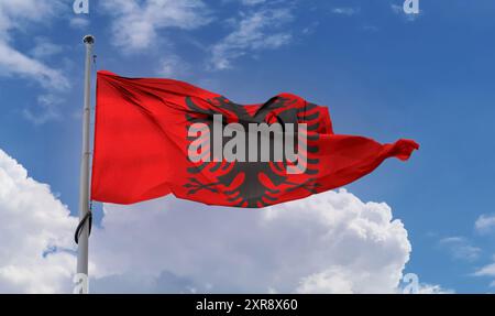 Albania flag - realistic waving fabric flag Stock Photo - Alamy