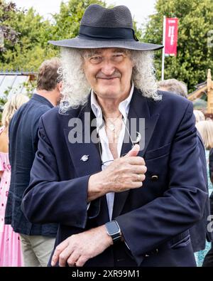 Sir Brian May, Queen guitarist, smiling, close up face, RHS Hampton ...