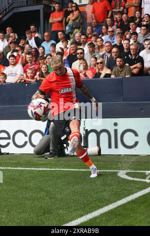Luton Town's Alfie Doughty takes a throw in during the Sky Bet ...