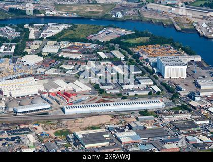 an aerial drone shot of the Port of Middlesbrough, Teeside, North East ...