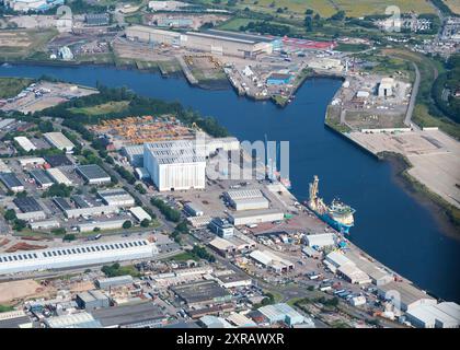 an aerial drone shot of the Port of Middlesbrough, Teeside, North East ...