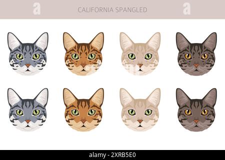 Califoria Spangled Cat clipart. All coat colors set. All cat breeds ...