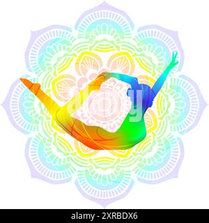 Colorful Silhouette Of Woman Practicing Ardha Bhekasana Yoga Pose Half