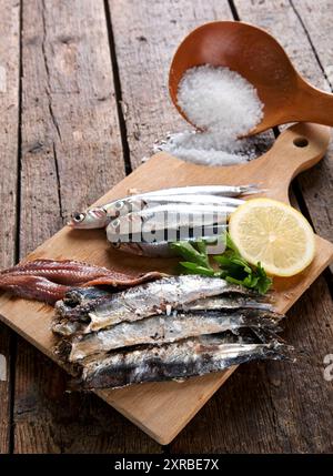 Anchovies fish salted fillet marinated snack Stock Photo - Alamy