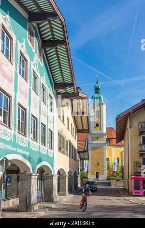 Miesbach, square Stadtplatz, church Mariä Himmelfahrt in Upper Bavaria ...