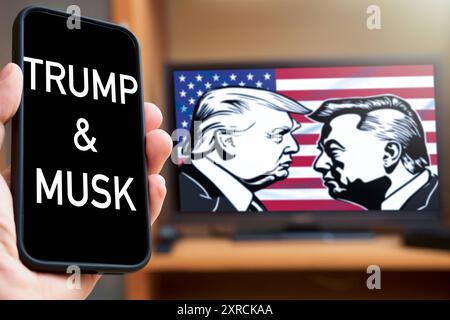 Donald Trump and Elon Musk silhouettes in front of USA flag Stock Photo ...