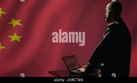 Chinese army communication systems operator using radio and satellite ...