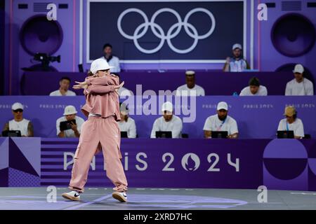 Ami Yuasa of Japan, known as B-girl Ami, celebrates after winning the ...