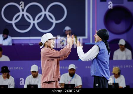 Ami Yuasa of Japan, known as B-girl Ami, celebrates after winning the ...
