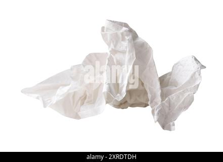 White crumpled tissue paper ball after use is isolated on white ...