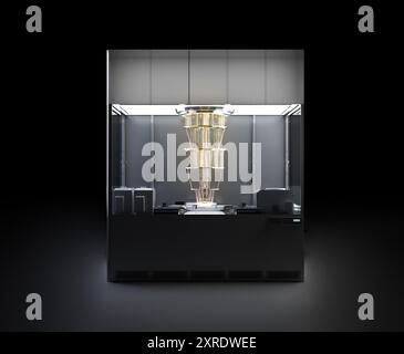3d rendering quantum computer machine in shield capsule isolated on ...