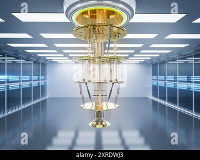 3d rendering quantum server network with quantum computer machine in ...