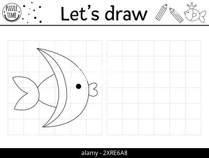 Draw the mermaid. Vector ocean kingdom drawing practice worksheet with ...