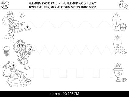 Vector mermaid handwriting practice worksheet. Ocean kingdom printable ...