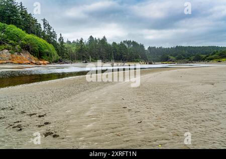 A view of the Moclips River flowing toward the Pacific Ocean in ...