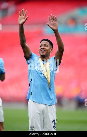 Manchester City's Savinho celebrates after scoring the opening goal ...