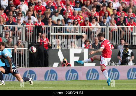 Wrexham's Jack Marriott scores during a penalty shootout during the ...