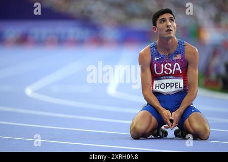 United States' Bryce Hoppel reacts after competing the men's 800 meters ...