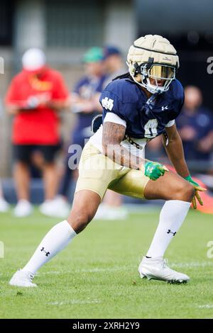 Notre Dame safety Xavier Watts celebrates after a defensive stop during ...
