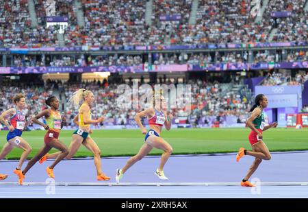 Jessica Hull, of Australia, leads during the women's 3000 meters final ...