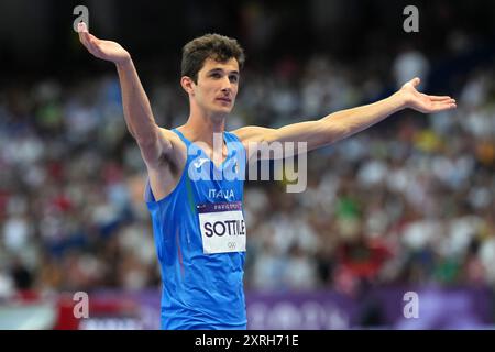 Stefano Sottile, of Italy, during the men's high jump final at the 2024 ...