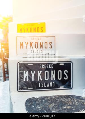 Stone staircase with the signs of the island of Mykonos Stock Photo - Alamy