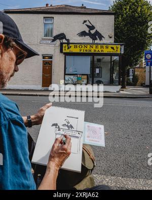 Pelicans at Bonners Fish Bar: Part of Banksy's London animal series in ...