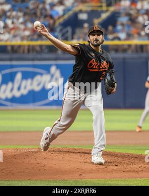 Baltimore Orioles pitcher Zach Eflin (24) delivers in the first inning ...