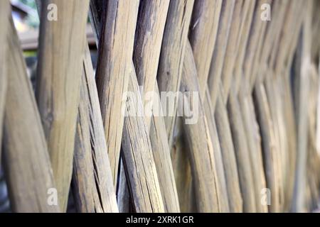 Fence wicker made of hazel rods. Organic woven hazel wicker fence rural ...