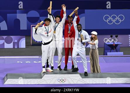 Arian Salimi (IRI) Gold medal, Taekwondo, Men +80kg during the Olympic ...